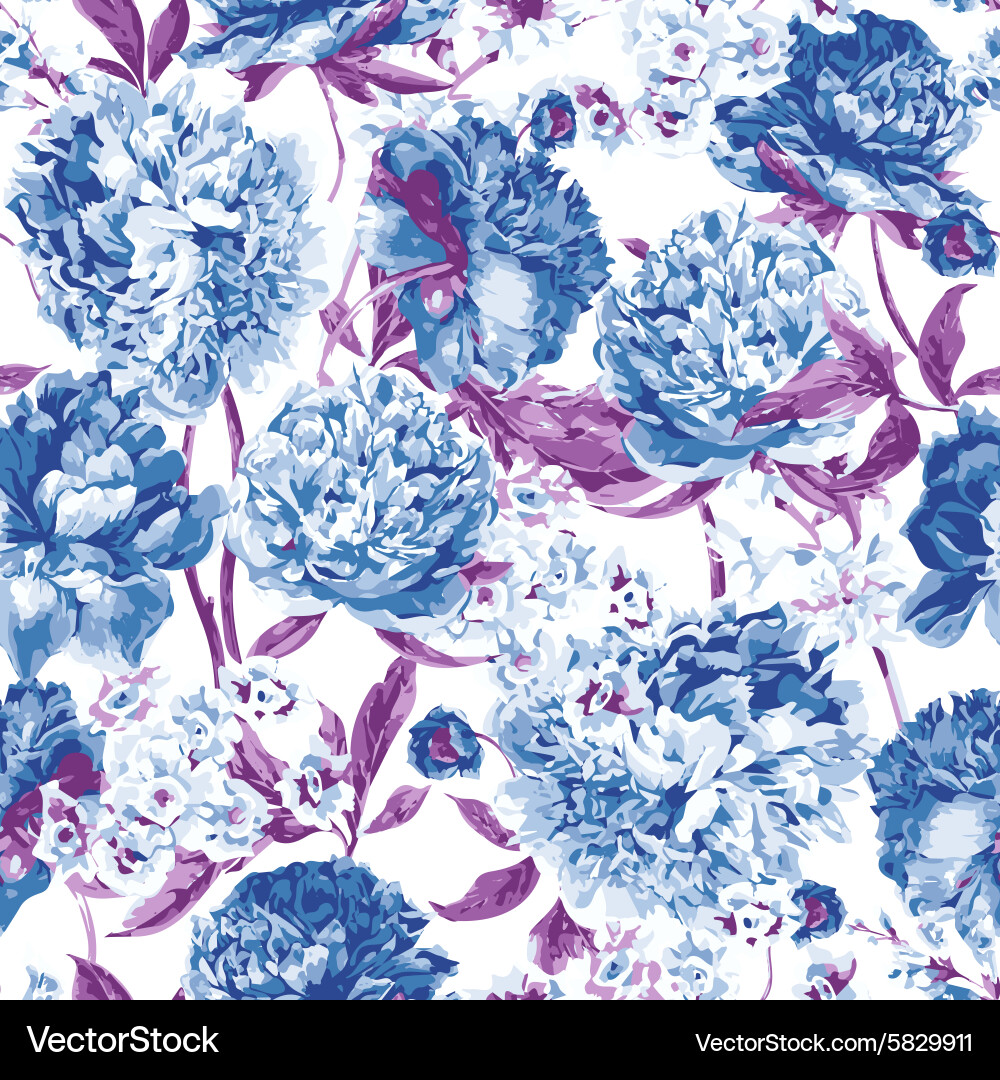 Blue Peony Seamless Floral Pattern Royalty Free Vector Image