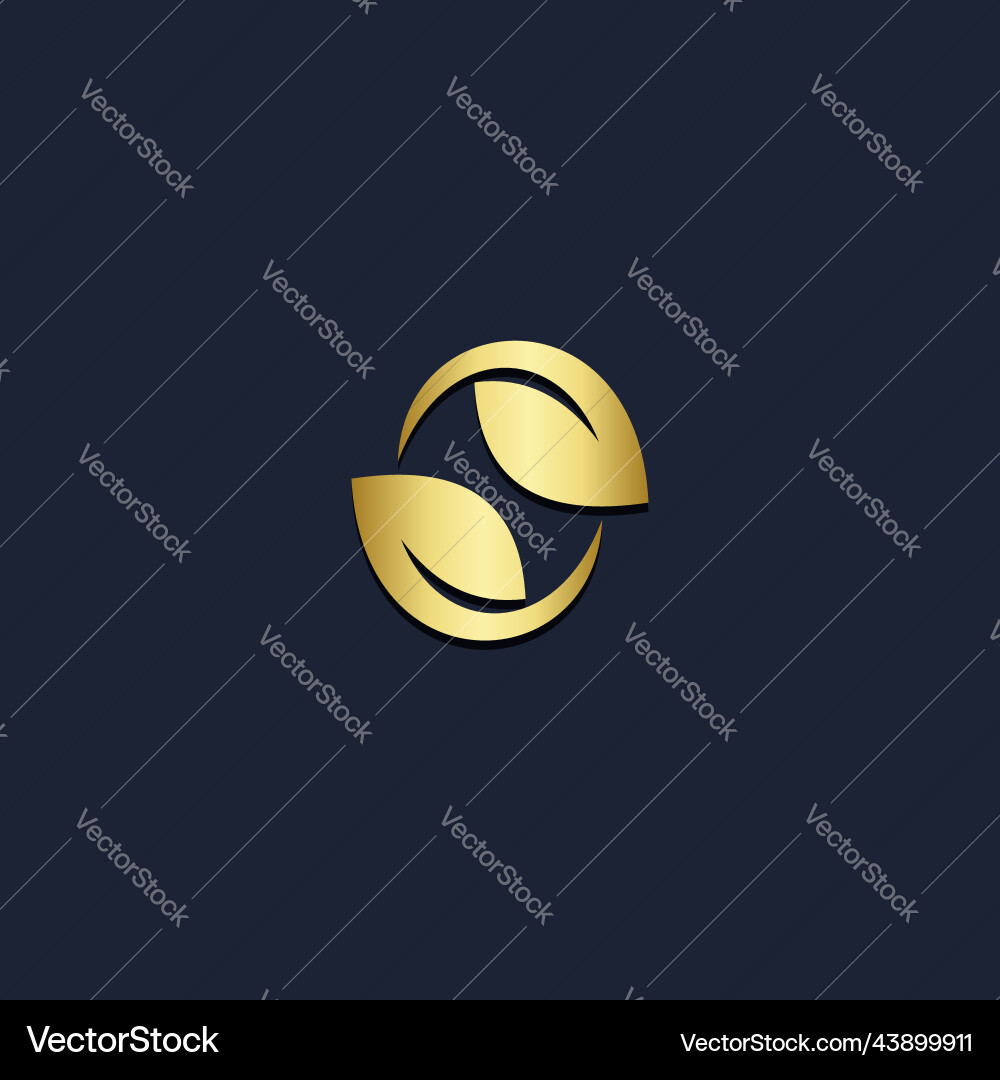 Circle leaf organic gold logo Royalty Free Vector Image