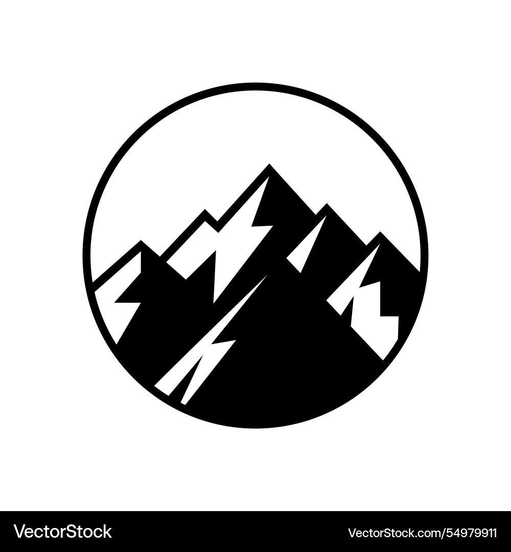 Circle snow mountain peak hiking silhouette logo Vector Image