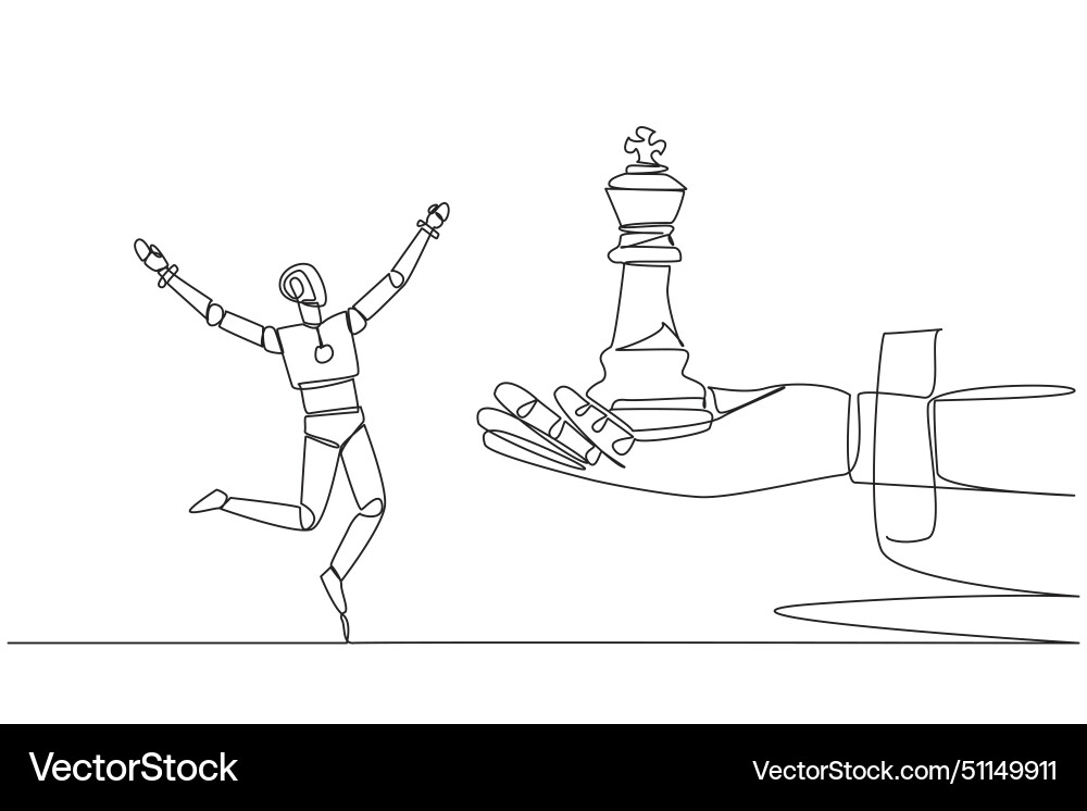 Continuous One Line Drawing A Robot Excited Vector Image