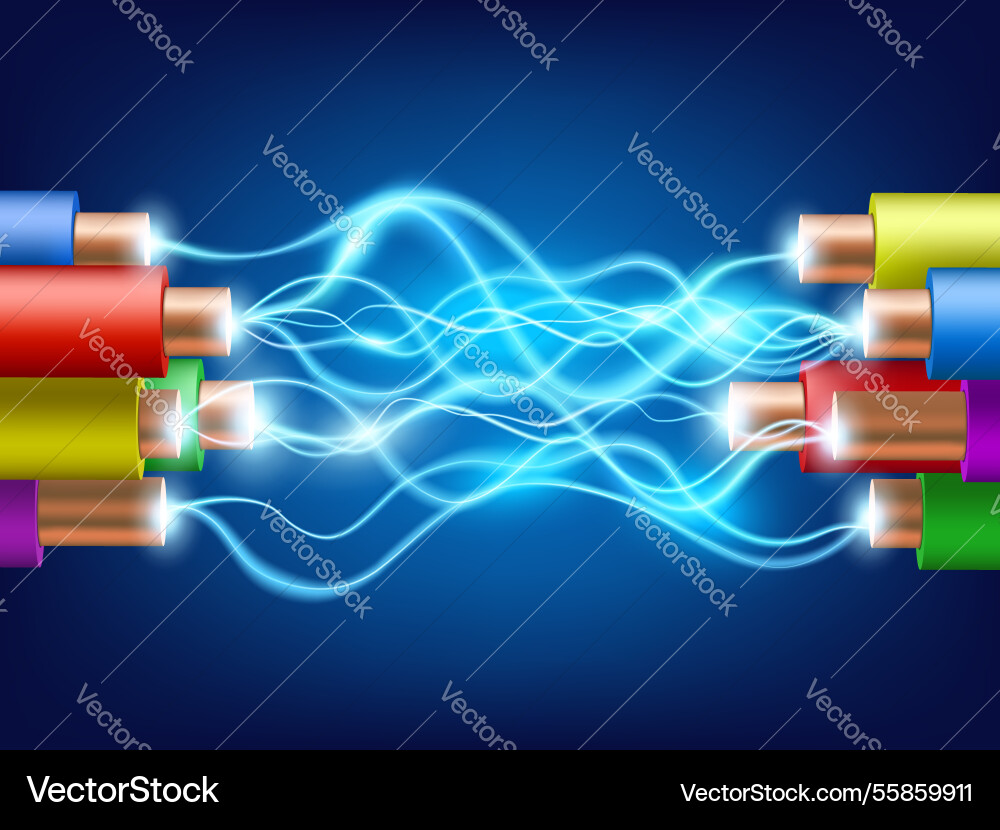 Electrical wires with electric arc discharge Vector Image