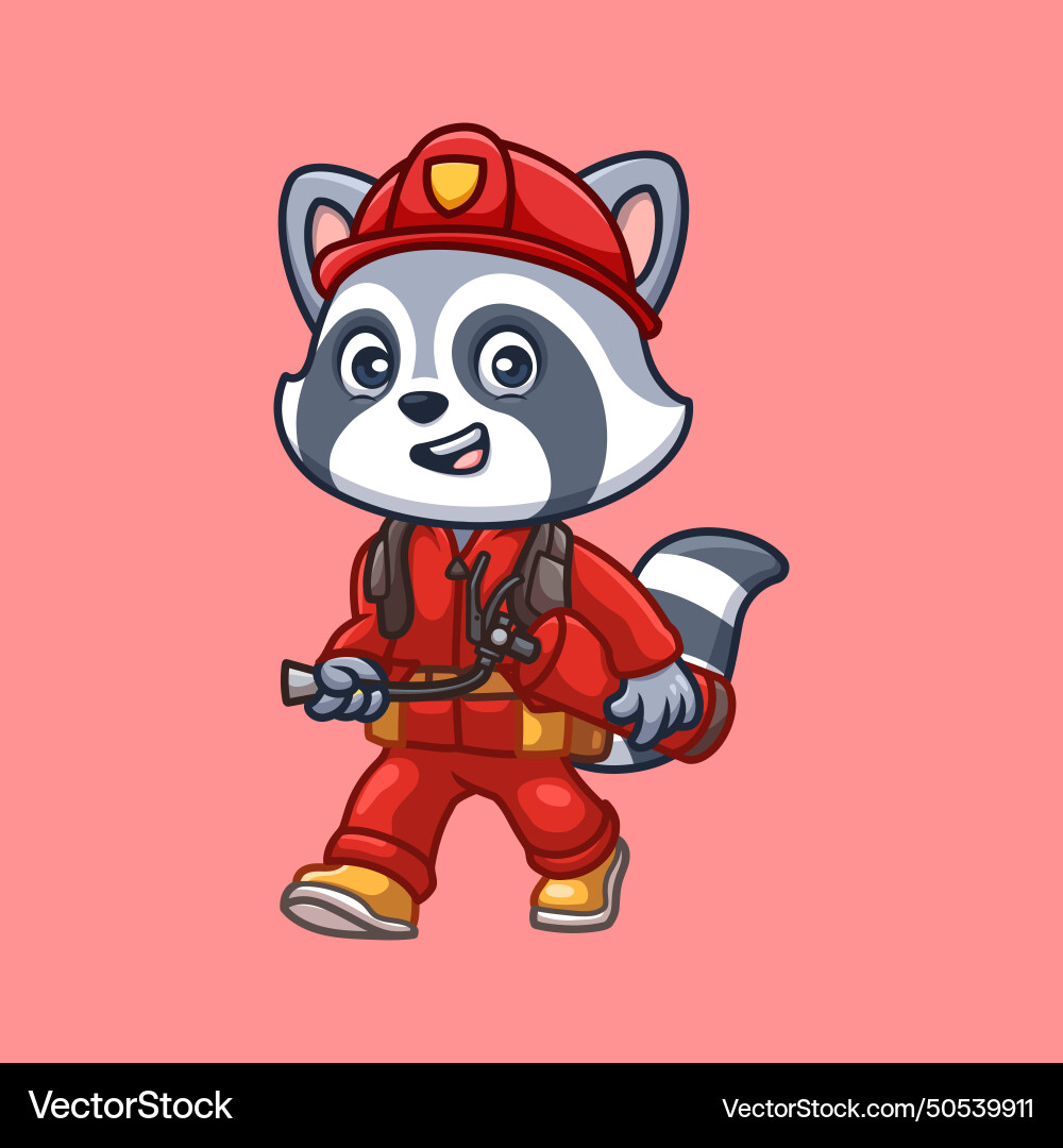 Firefighter raccoon cute cartoon Royalty Free Vector Image