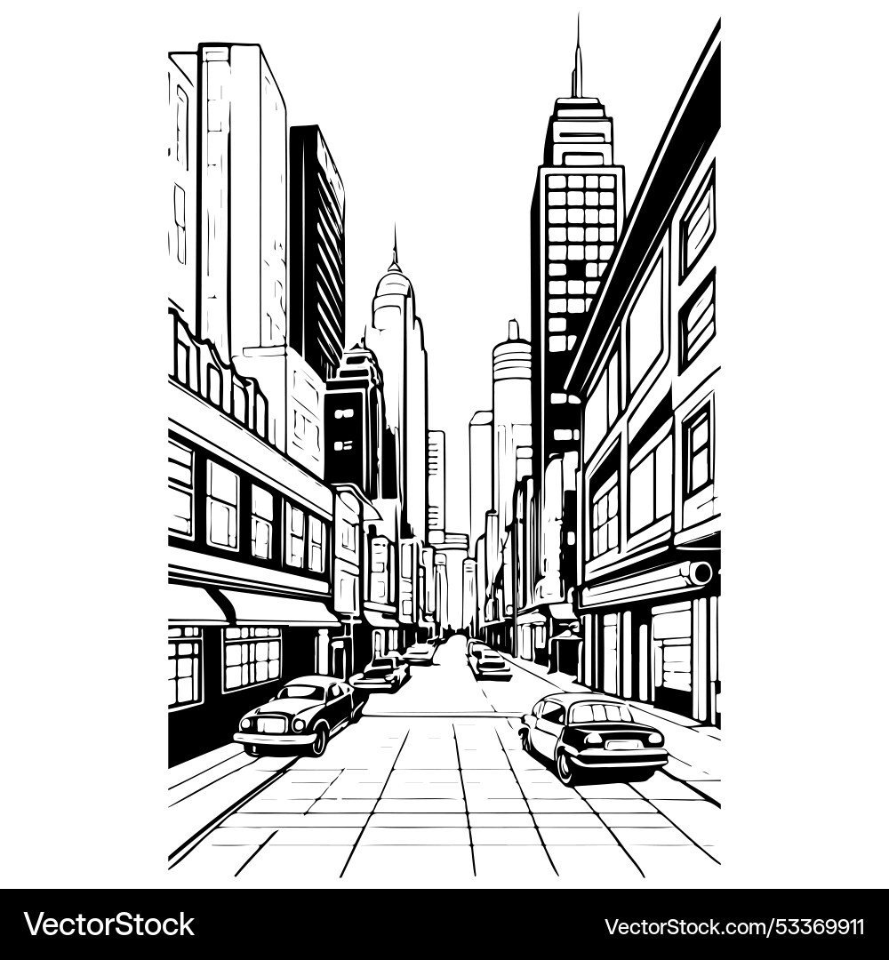 Ink city engrave hand drawn line transparent Vector Image