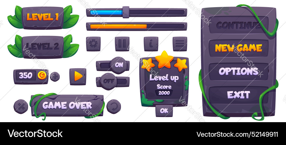 Jungle stone frame for cartoon game ui Royalty Free Vector