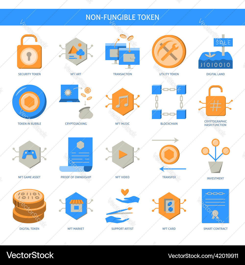 Nft and digital assets icon set Royalty Free Vector Image