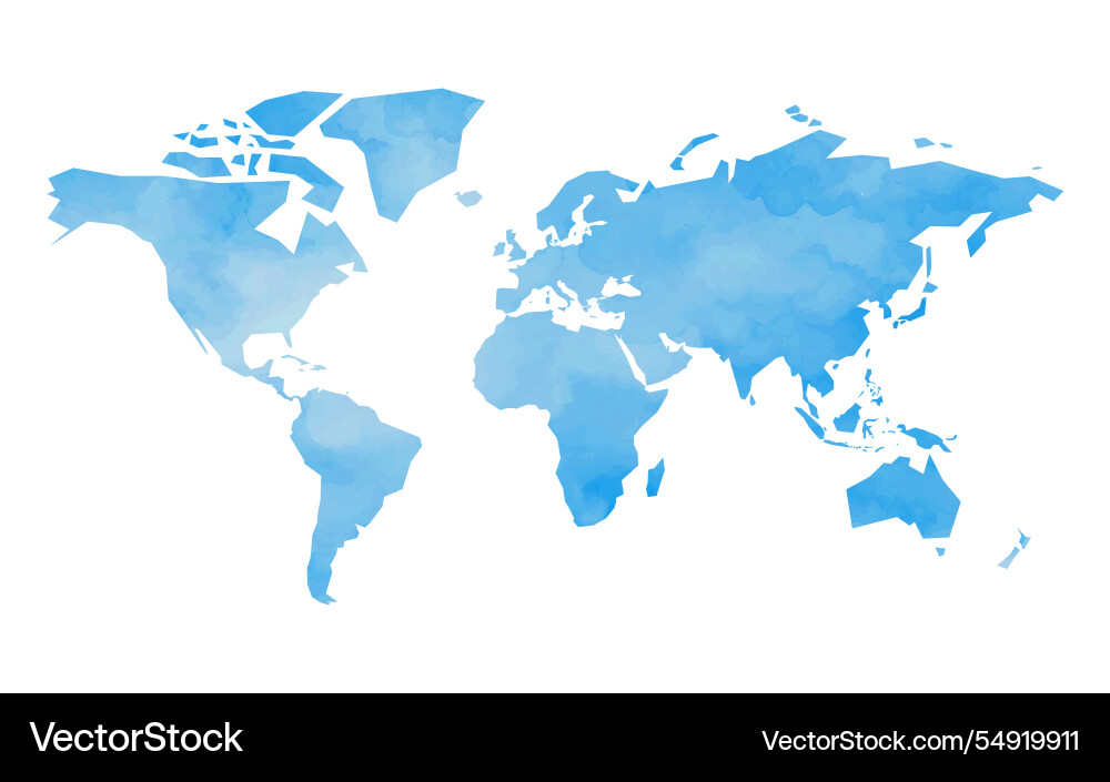 World map with watercolor texture in blue Vector Image