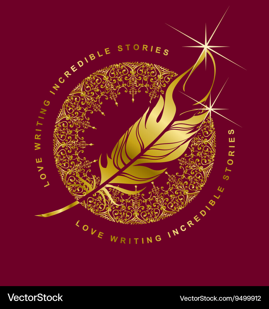 Emblem writer s feather Royalty Free Vector Image