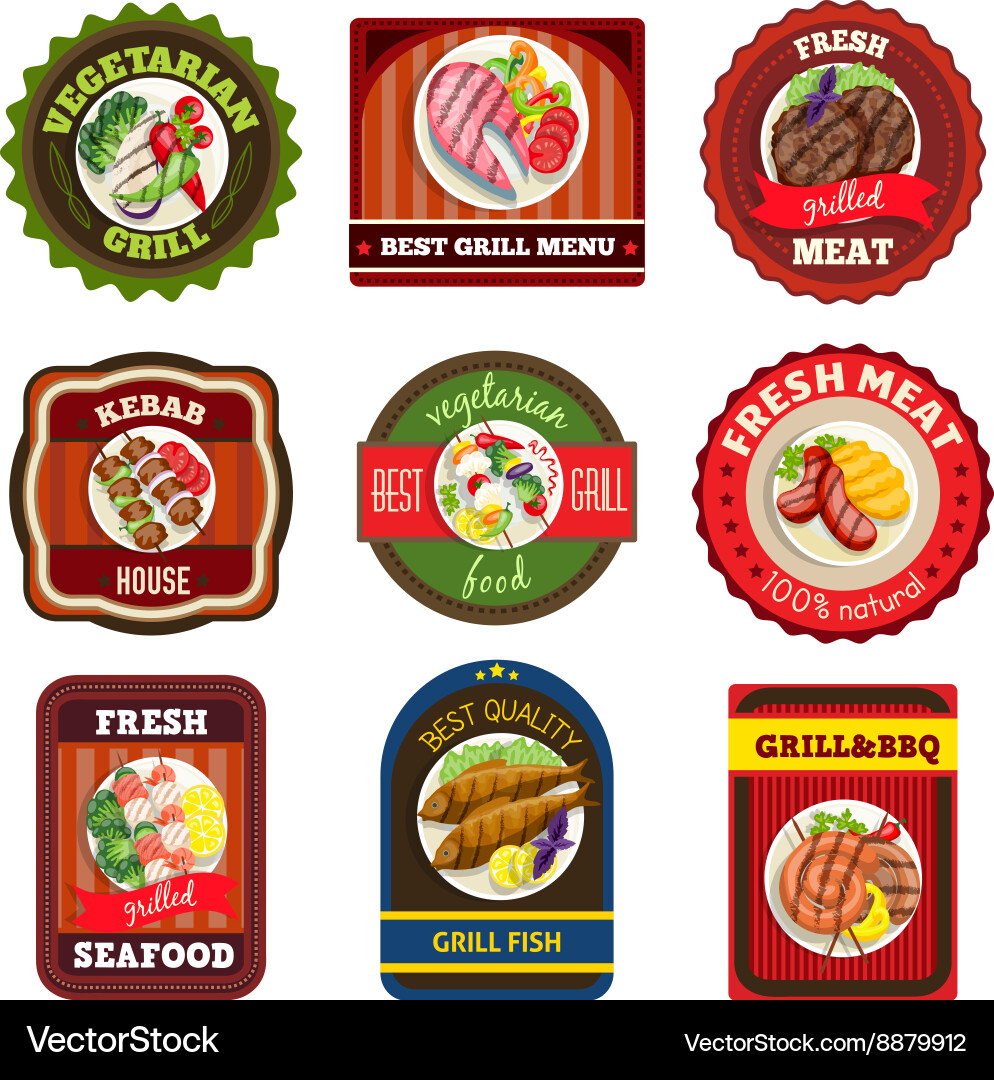 Grill dishes emblems Royalty Free Vector Image