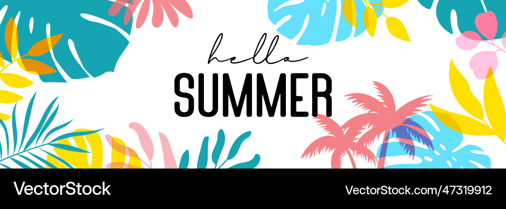 Hello summer tropical with plants and leaf Vector Image
