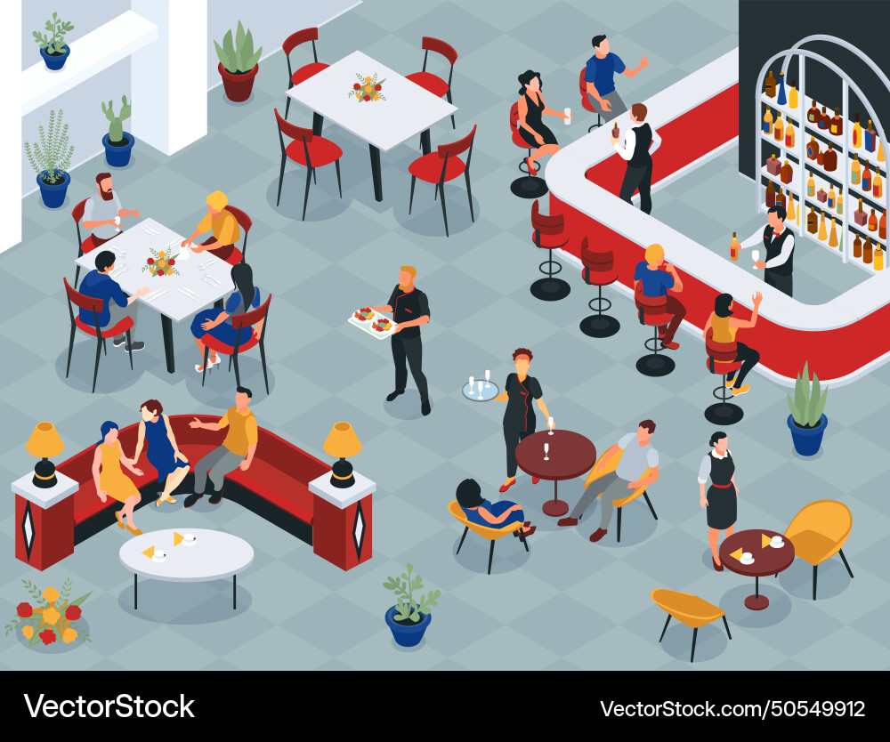 Restaurant interior isometric Royalty Free Vector Image