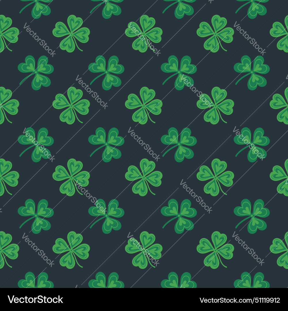 Seamless pattern of clover leaves on a dark Vector Image