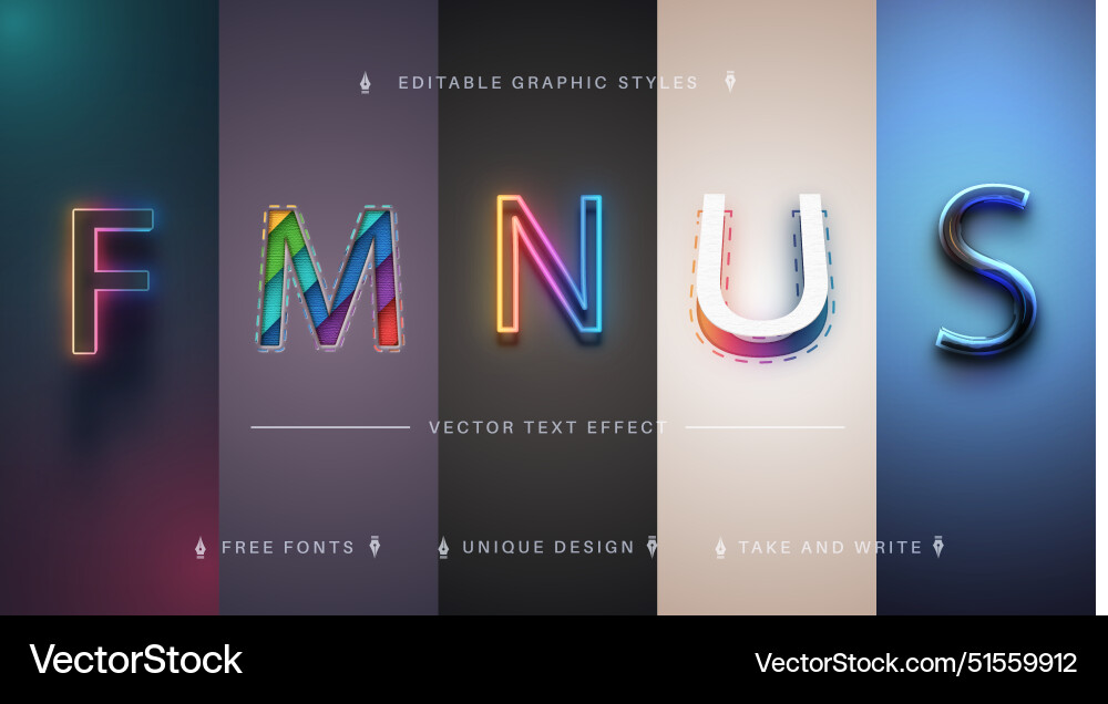Set 5 fantasy editable text effects font styles Vector Image