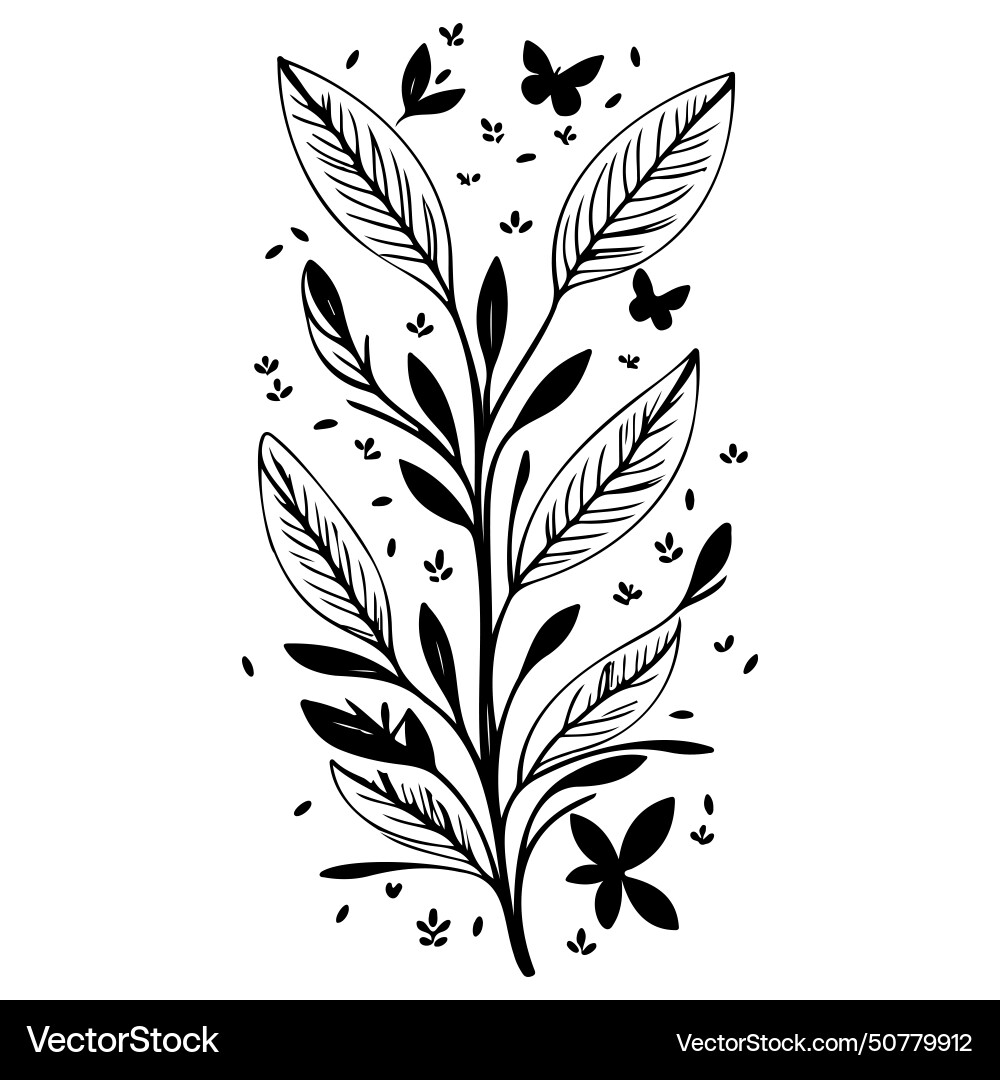 Spring grass leaf easter butterfly sketch draw Vector Image