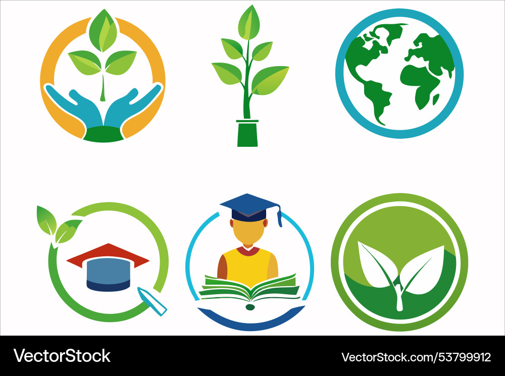 Sustainable education logos set Royalty Free Vector Image