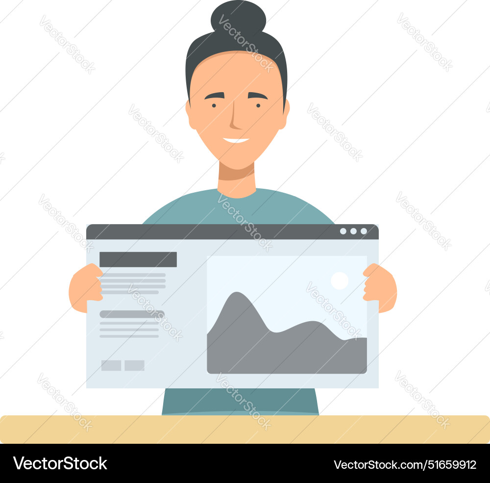 Web designer showing website layout on computer Vector Image