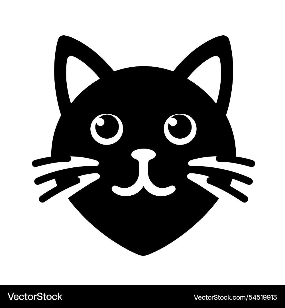 Cute black cat face icon Royalty Free Vector Image
