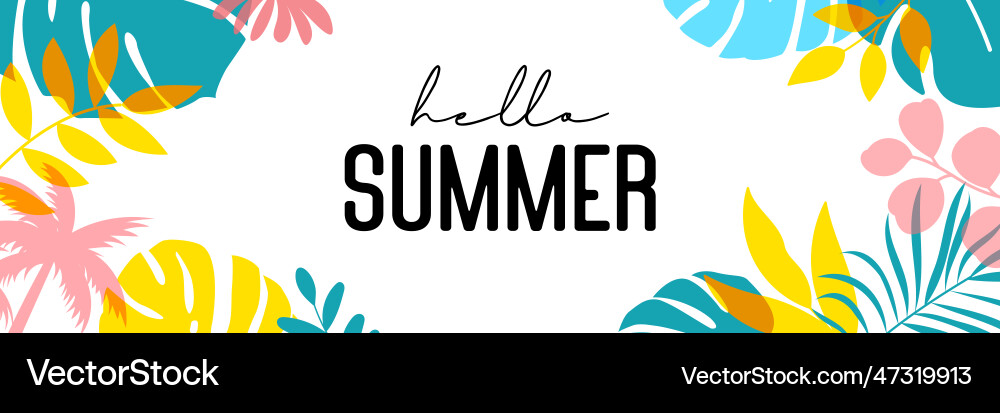 Hello summer tropical with plants and leaf Vector Image