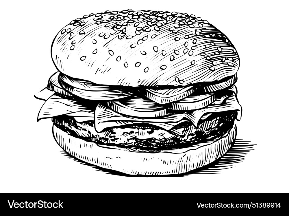 Burger hand drawn ink sketch engraved style Vector Image