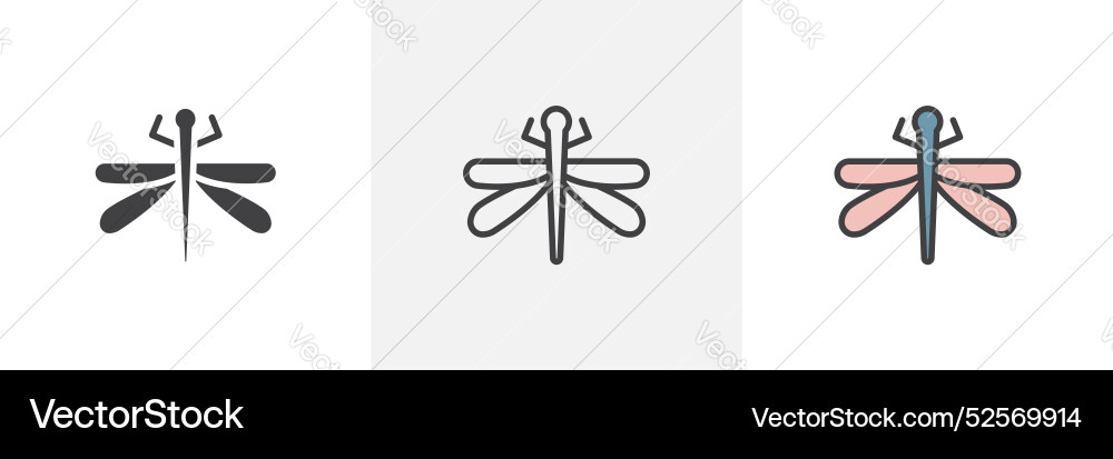 Dragon fly icon set on white background Royalty Free Vector