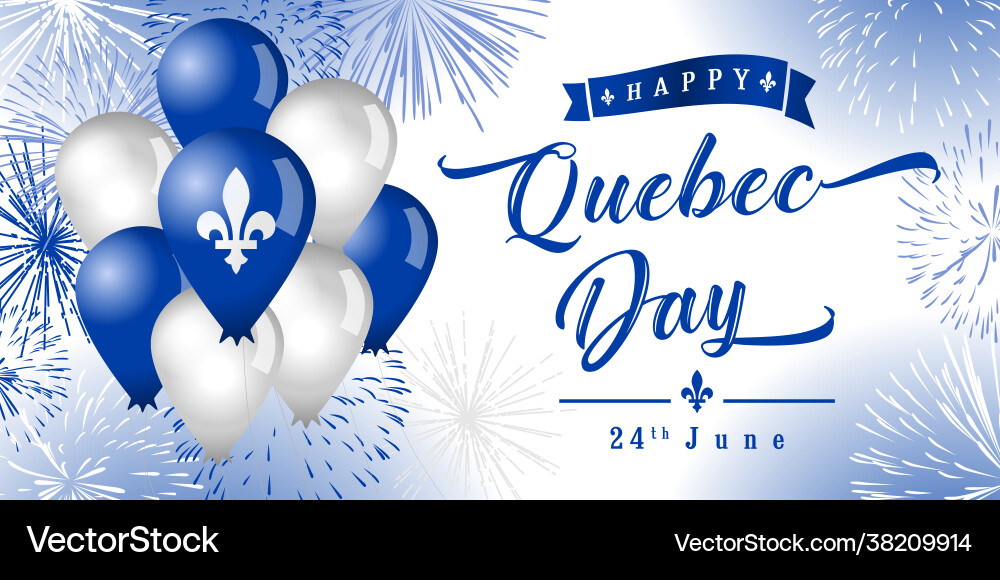 Quebec day flying balloons and fireworks Vector Image