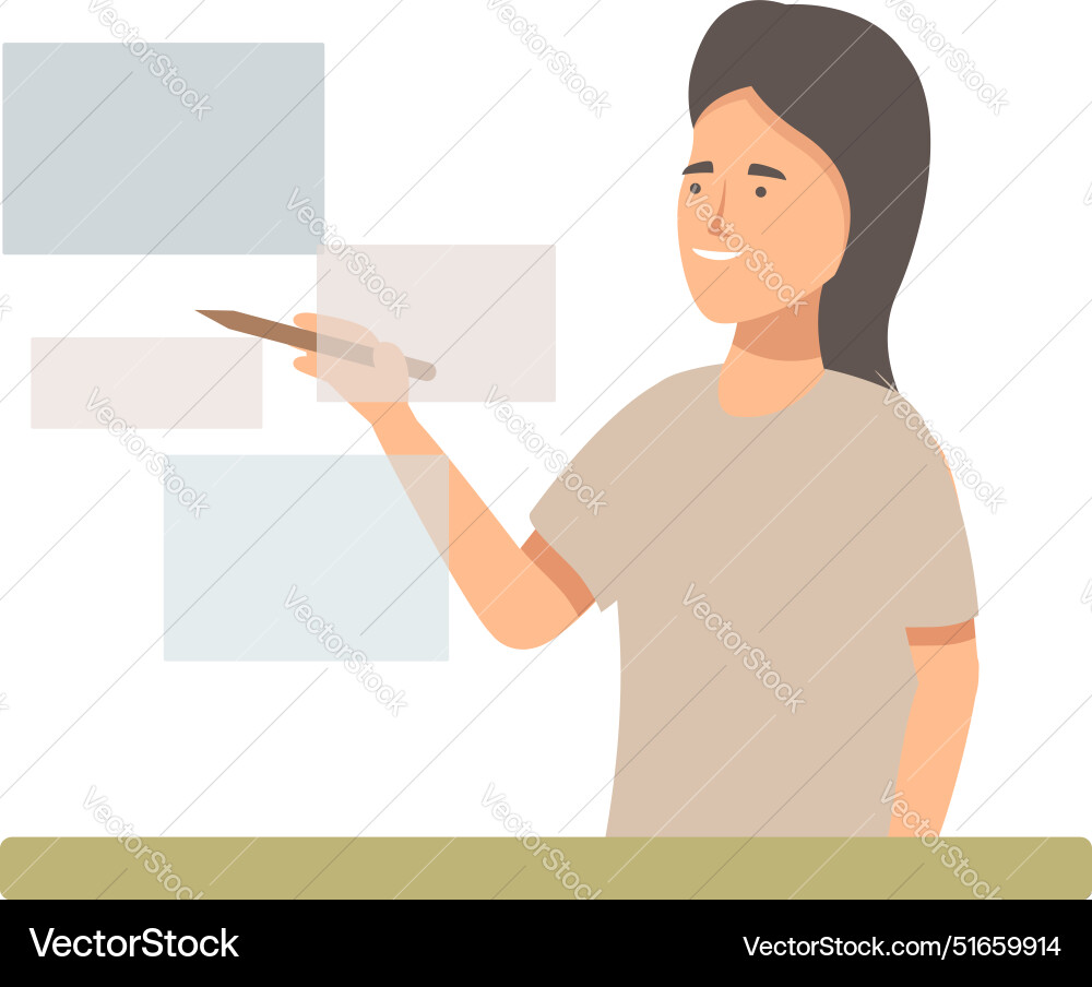 Young woman teacher explaining on whiteboard using