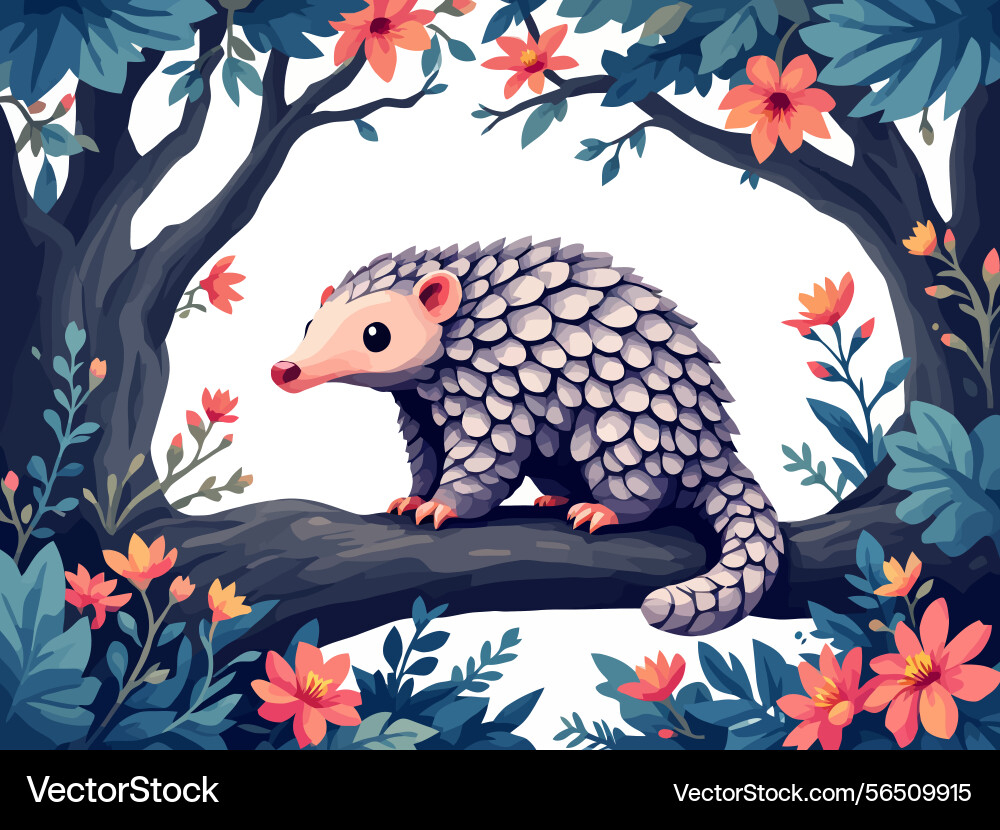 Ai-generated pangolin animal resting on a branch Vector Image