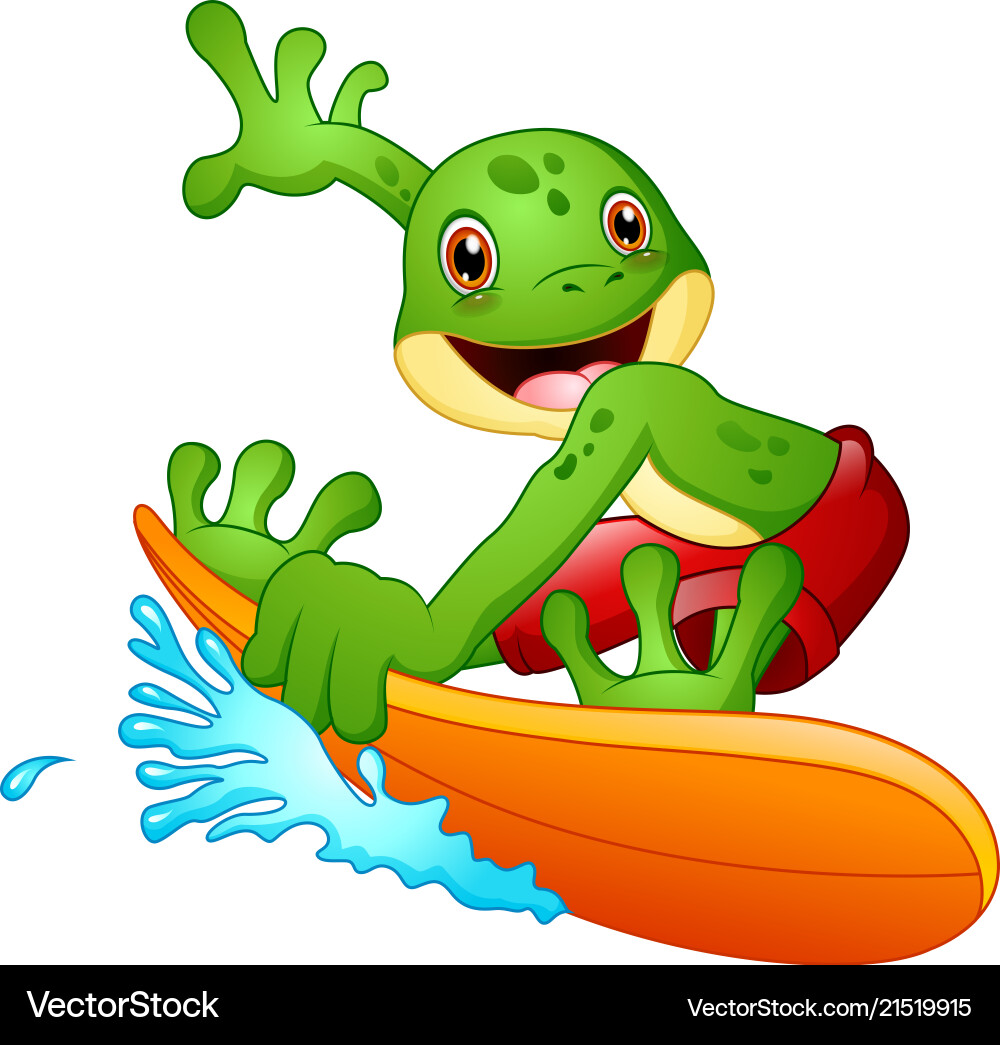 Cartoon Frog Surfing on a Wave Royalty Free Vector Image