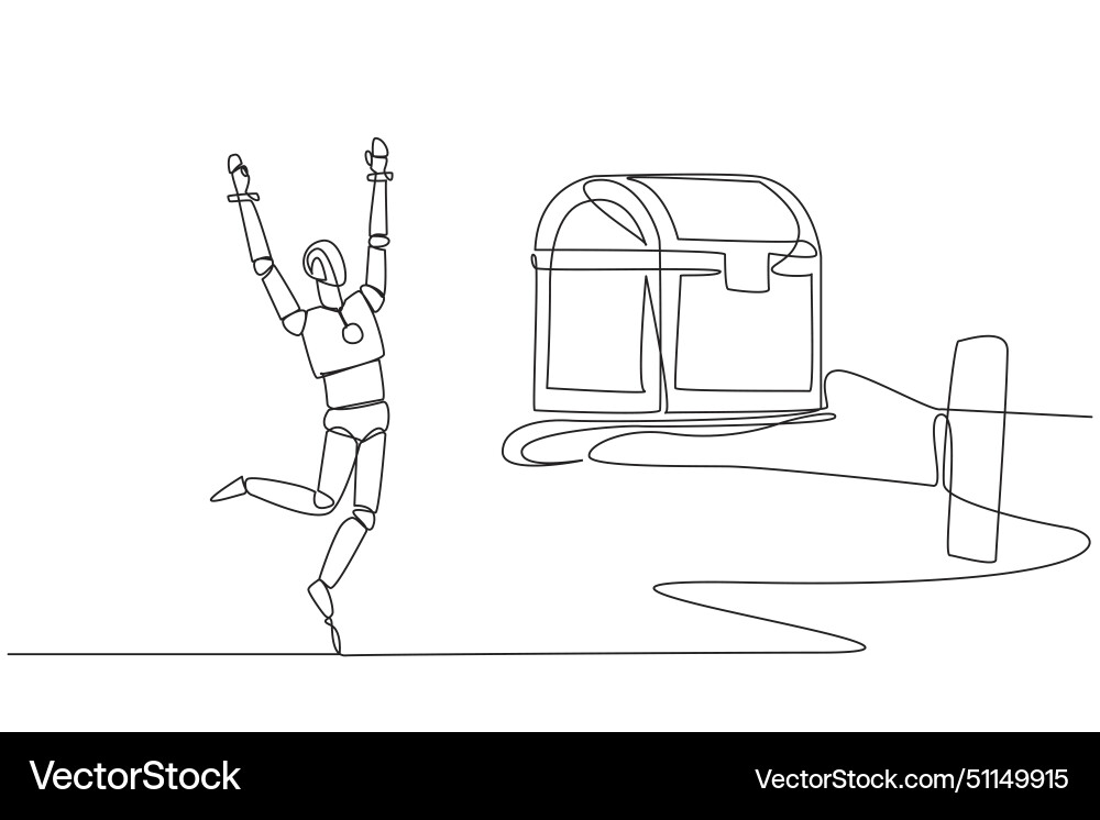 Continuous one line drawing robot was excited Vector Image