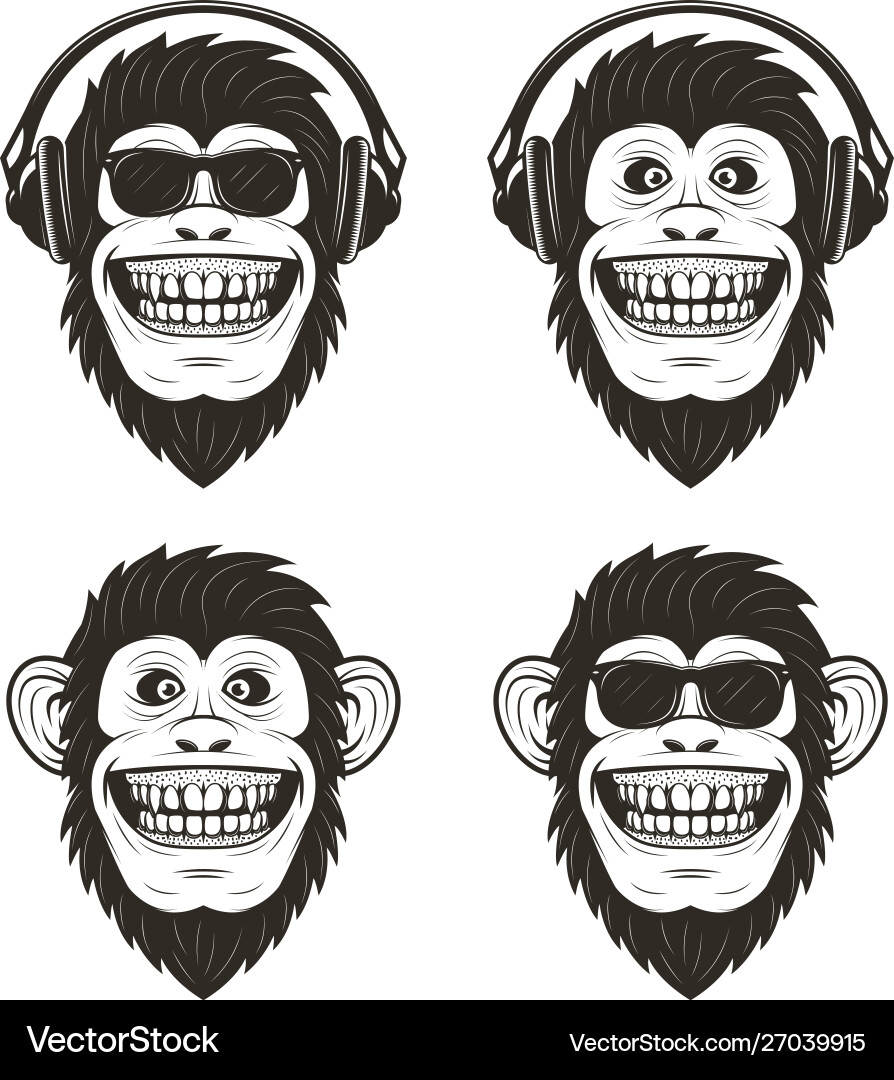 Funny music monkey set hand drawn Royalty Free Vector Image