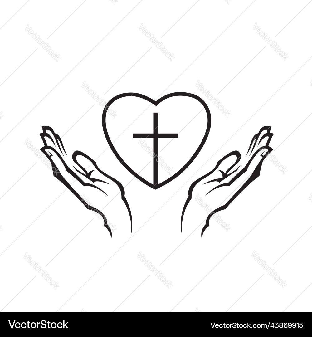 Heart cross and hands Royalty Free Vector Image