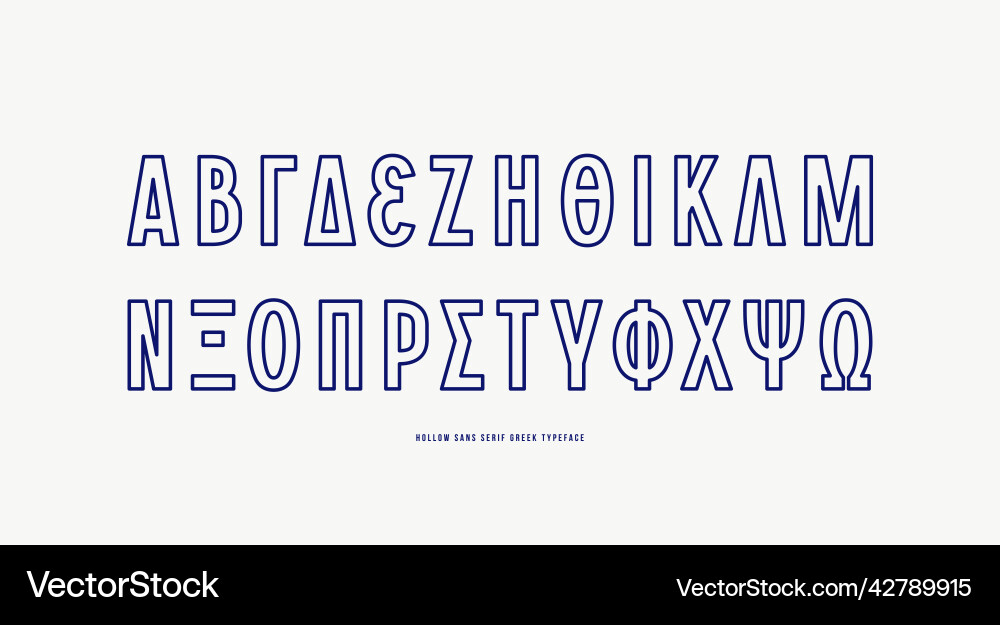 Hollow greek sans serif font Royalty Free Vector Image