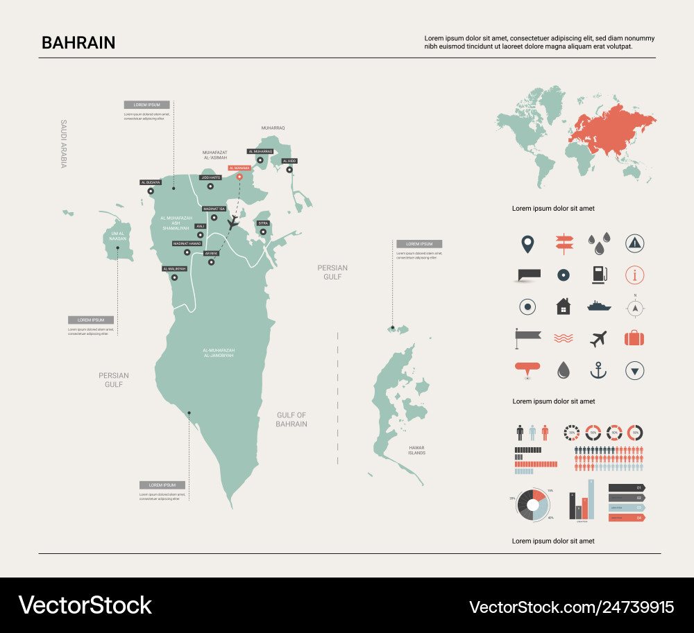 Map bahrain high detailed country Royalty Free Vector Image