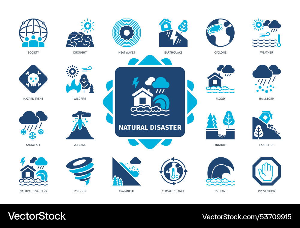 Natural Disaster Icon Set - Solid Style Royalty Free Vector