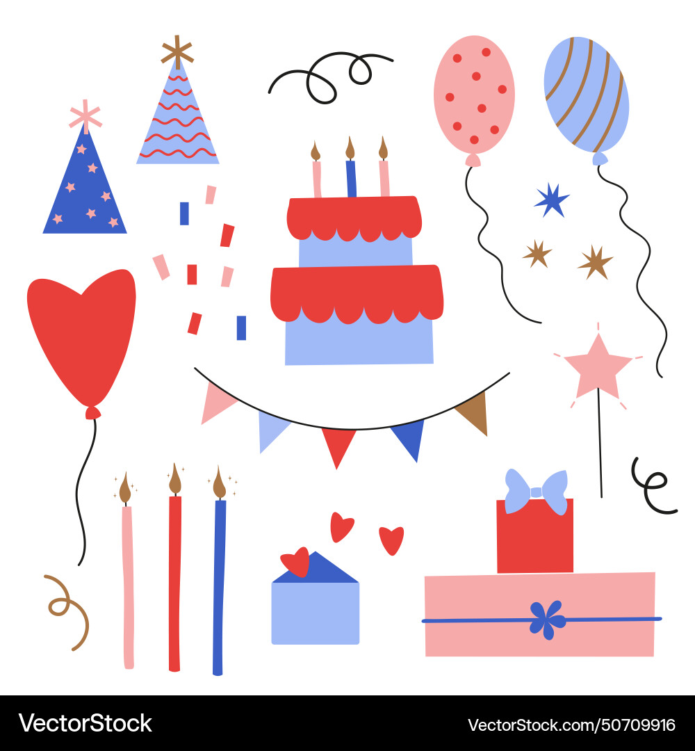 Birthday party set hand drawn Royalty Free Vector Image