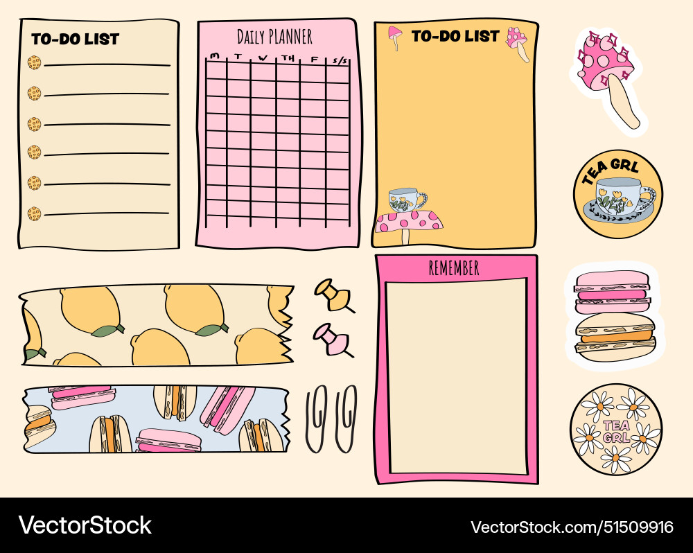Collection of cute stationery and journal stickers