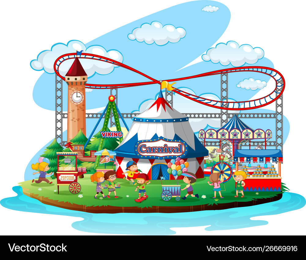 Fun fair theme park on isolated background Vector Image