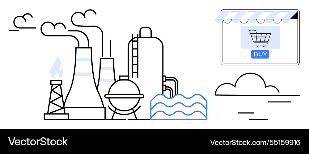 Industrial complex next to an online storefront Vector Image