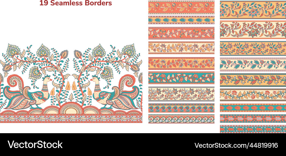 Kalamkari Floral Border Elements Royalty Free Vector Image