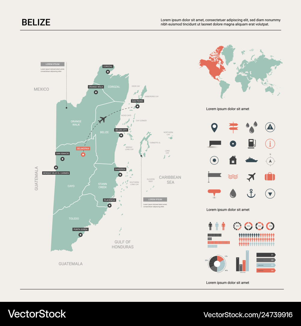 Map belize high detailed country Royalty Free Vector Image