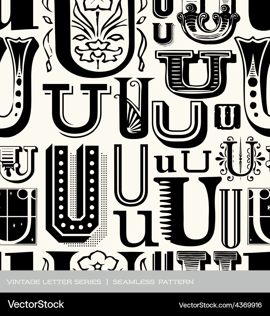 Seamless vintage pattern letter u Royalty Free Vector Image