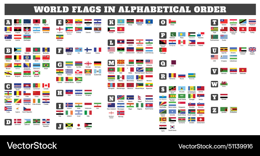 World flags in alphabetical order Royalty Free Vector Image