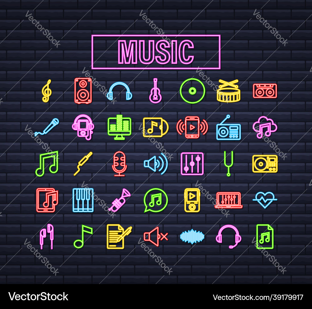 Music neon icon in flat style voice Royalty Free Vector