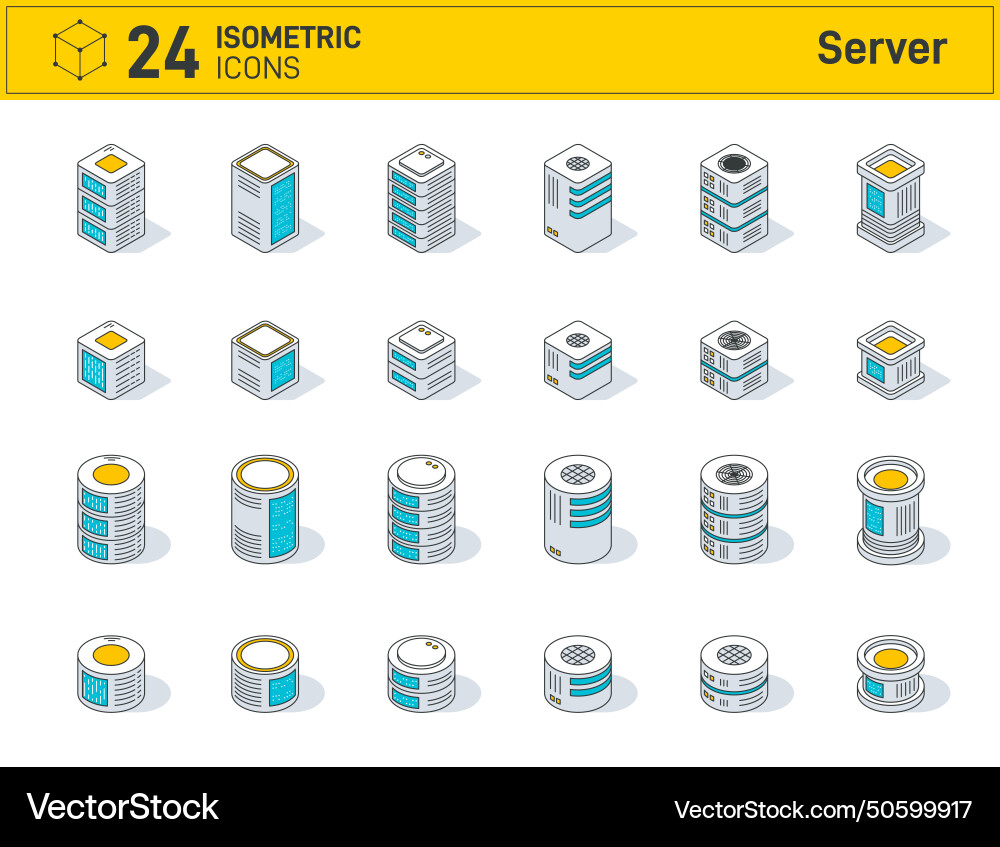 Set of isometric server rack icons on a white Vector Image