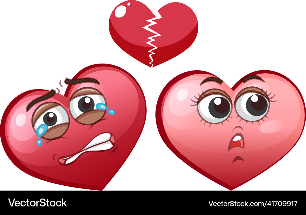 Two heart emoticons with a broken Royalty Free Vector Image