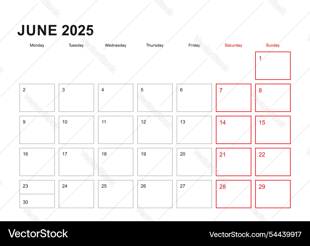 Wall planner for june 2025 in english language Vector Image