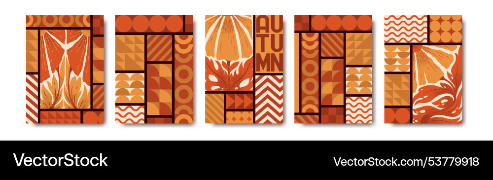 Autumn abstract geometric shapes card set Vector Image