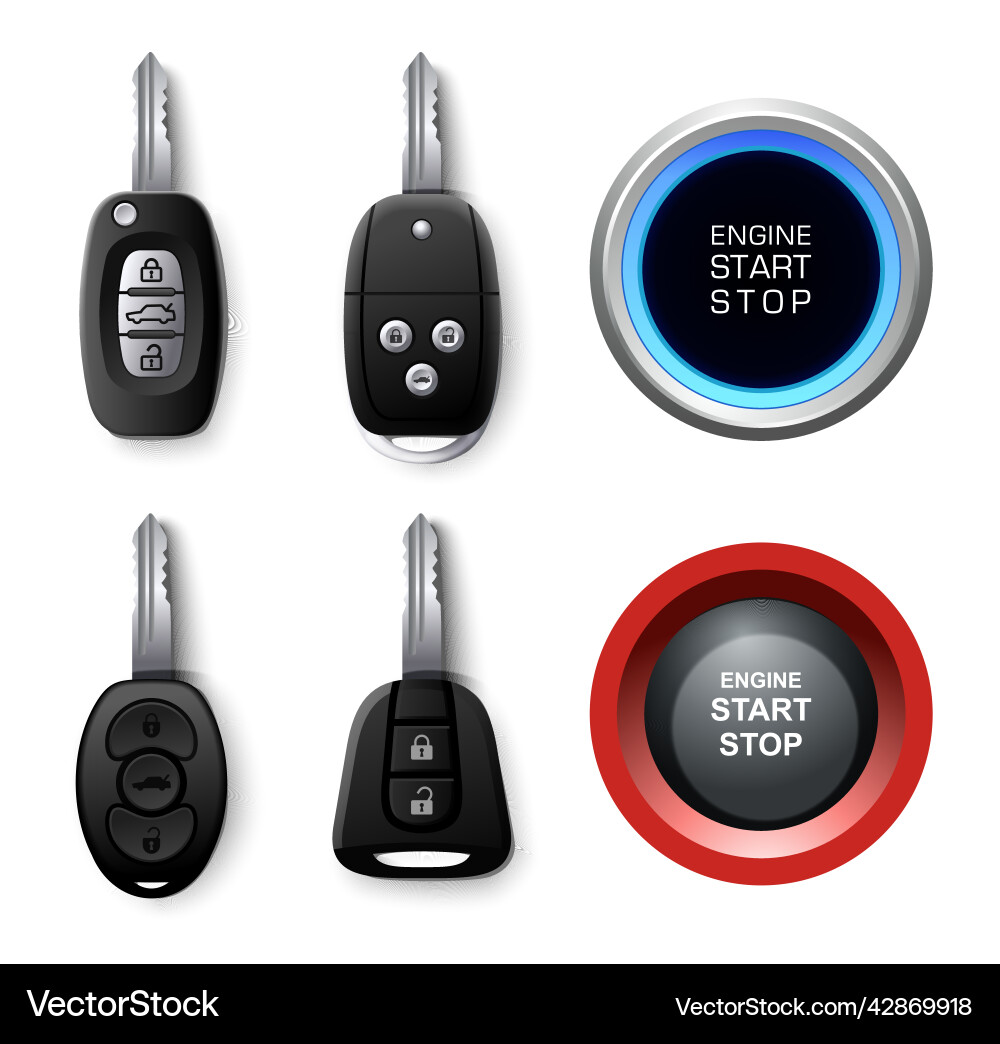 Car key door lock realistic mockup set Royalty Free Vector