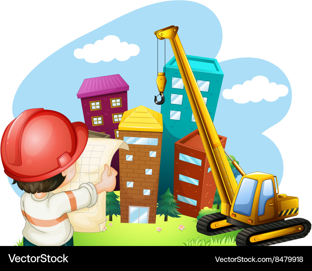 Man looking at plan for building something Vector Image