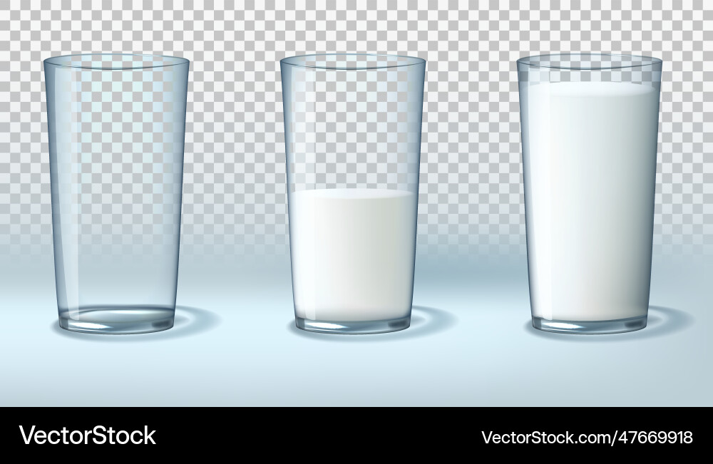 Milk glass half cup empty and full transparent Vector Image