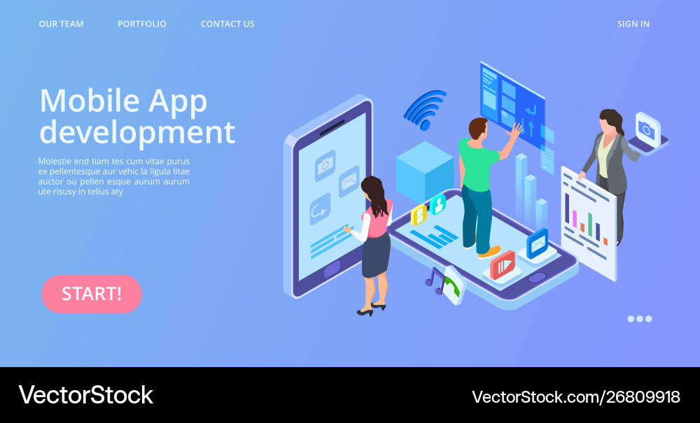 Mobile app development isometric interface Vector Image